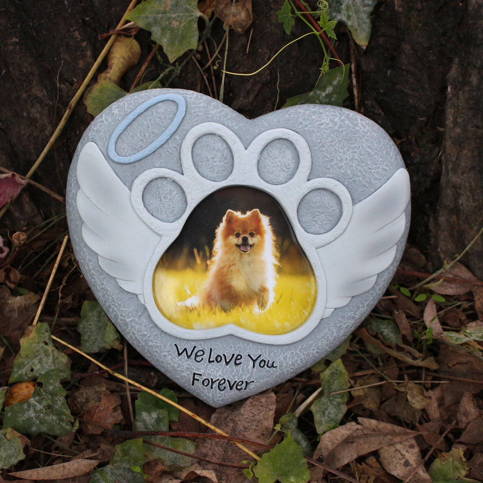 Pet Memorial Photo Frame | Heart-Shaped Resin Tombstone with Angel ...