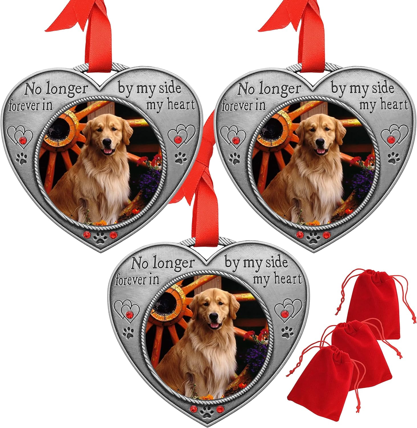Pet Memorial Picture Christmas Ornament - Set of 3 - No Longer by My ...