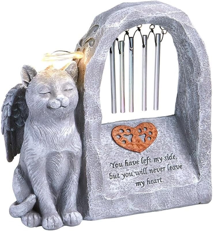 Pet Memorial Statue Solar with Chimes and Lighted Halo Dog or Cat - Dog ...