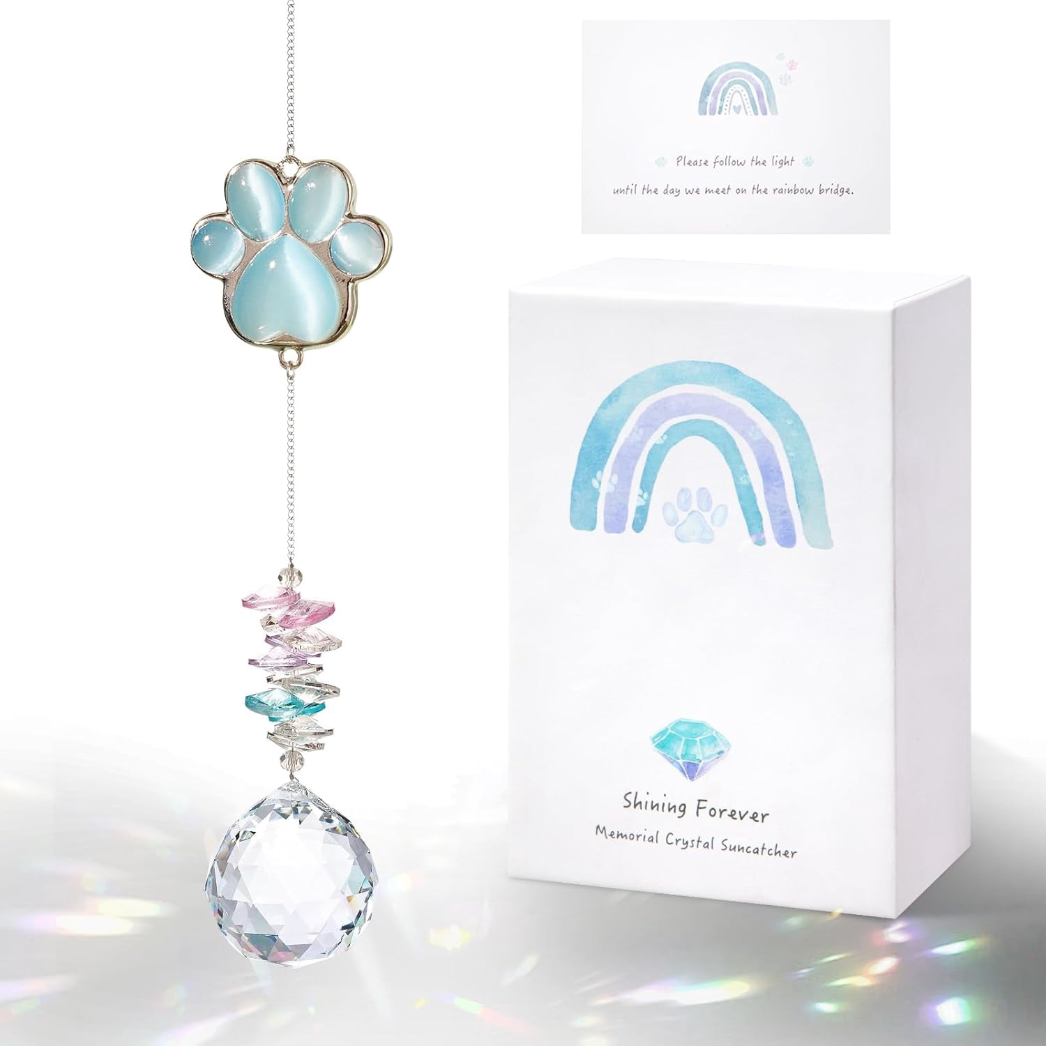 Pet Memorial Suncatcher - Dog Paw Memorial Gifts, Pet Loss Crystal ...