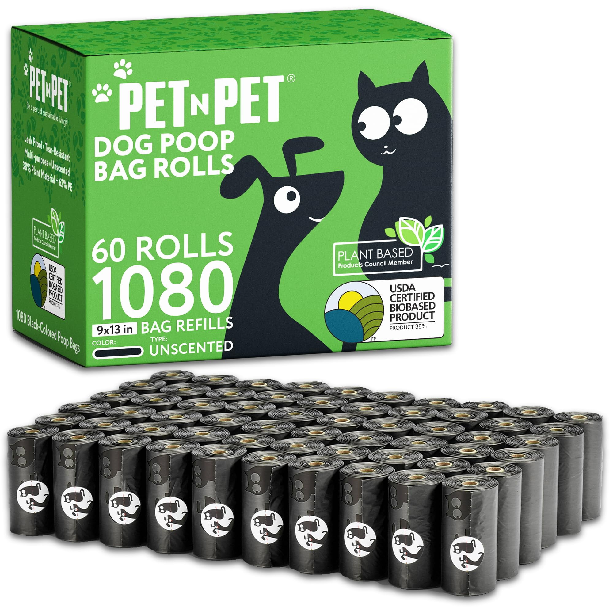 Pet N Pet 1080 YYF14 Counts Black Poop for Dogs, 38% Plant Based & 62% ...