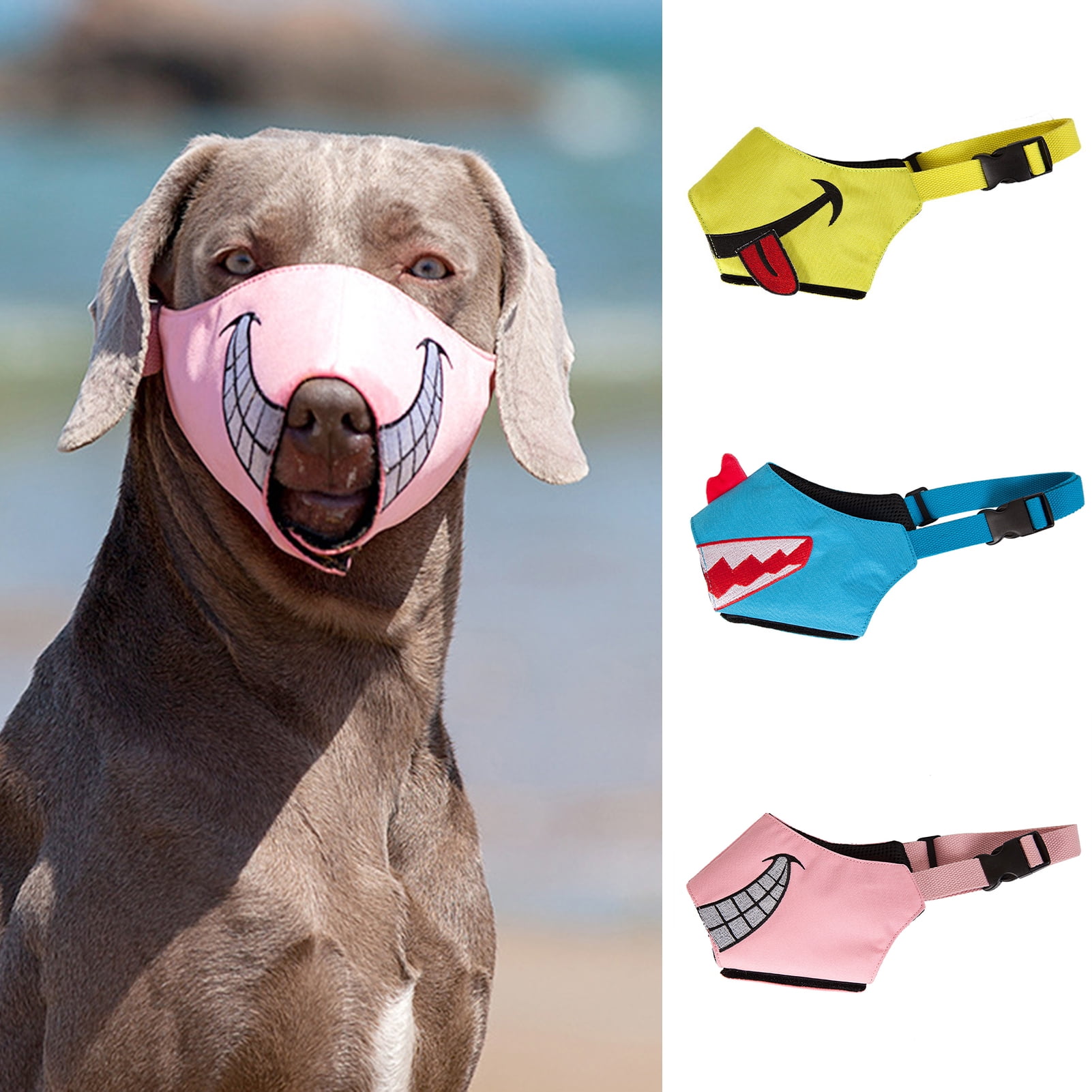 Pet No Bark Dog Muzzle Cartoon Pattern Adjustable Buckle Breathable ...