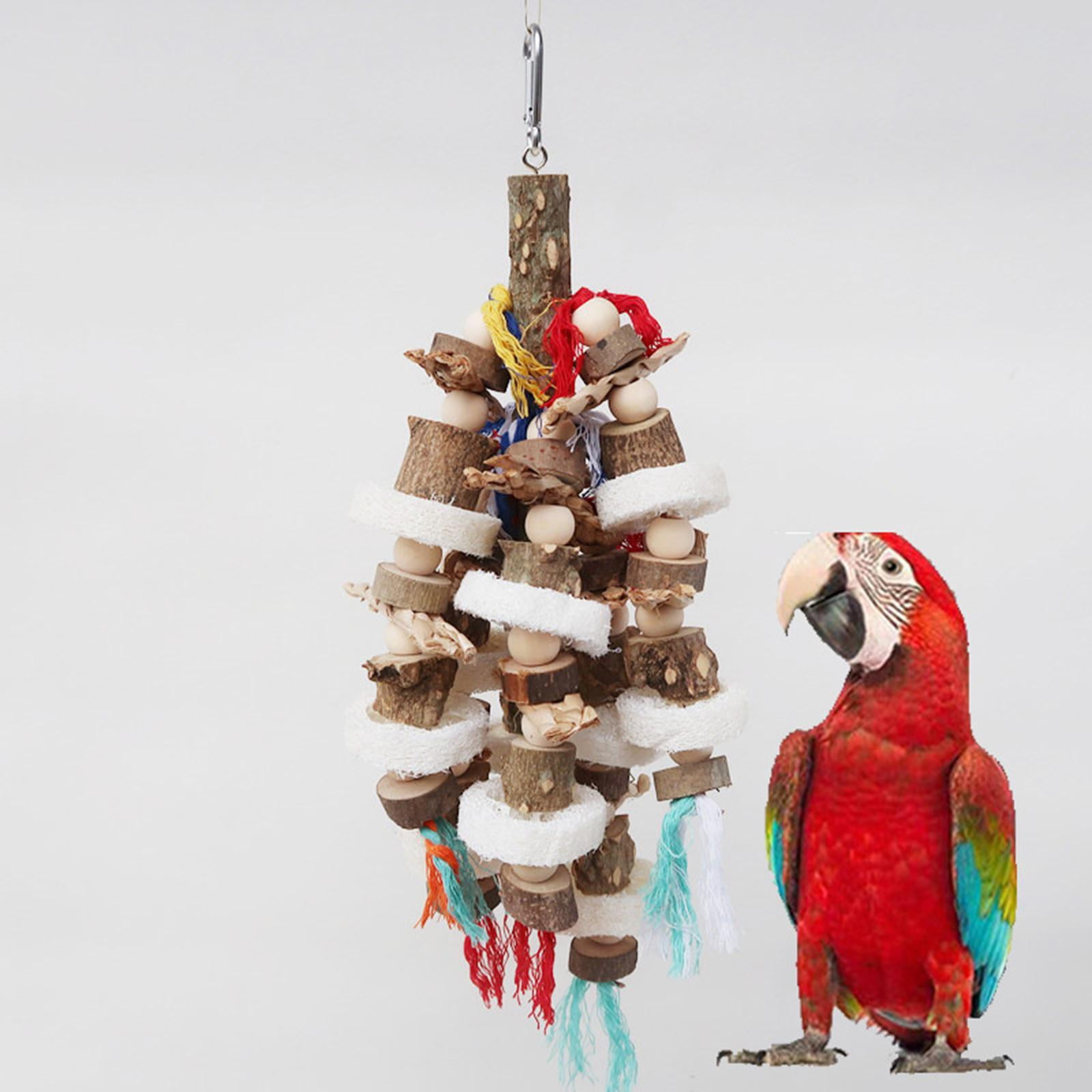 Pet Parrot Chewing Toys W/ Hanging Hook Cage Wood Parrot Molar Toy ...
