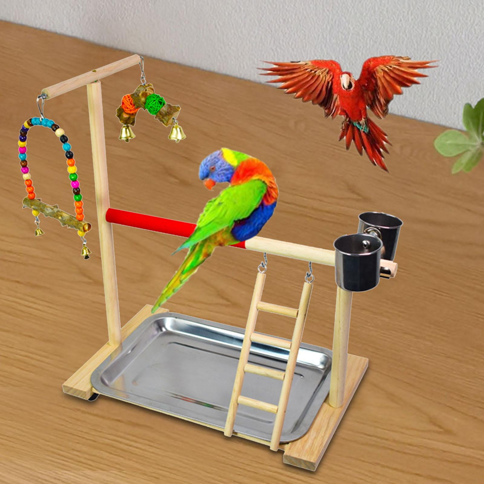 Pet Parrot Perch Stand Wooden Exercise Activity Center Easy to Install ...