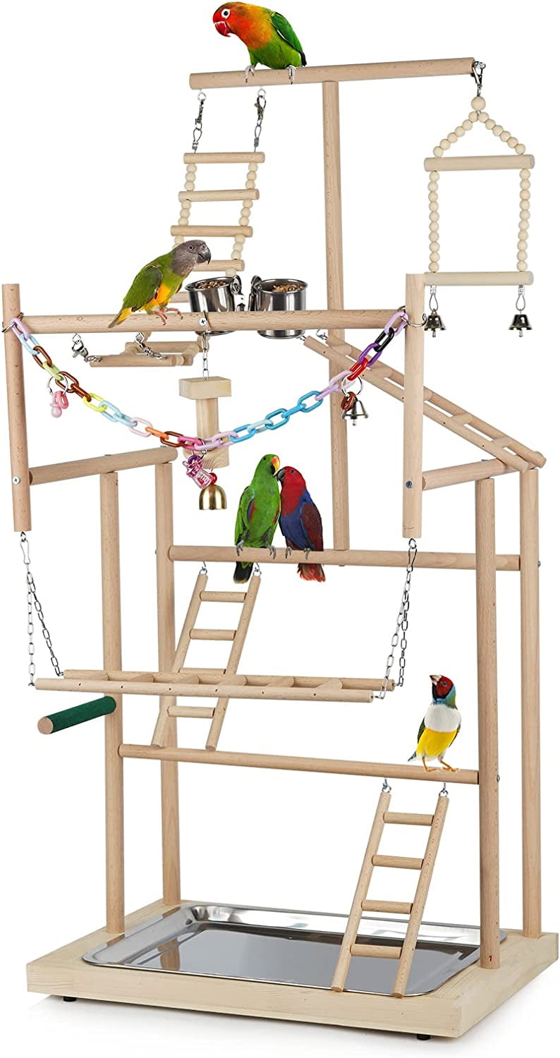 Pet Parrot Playstand Parrots Bird Playground Bird Play Stand Wood Perch ...