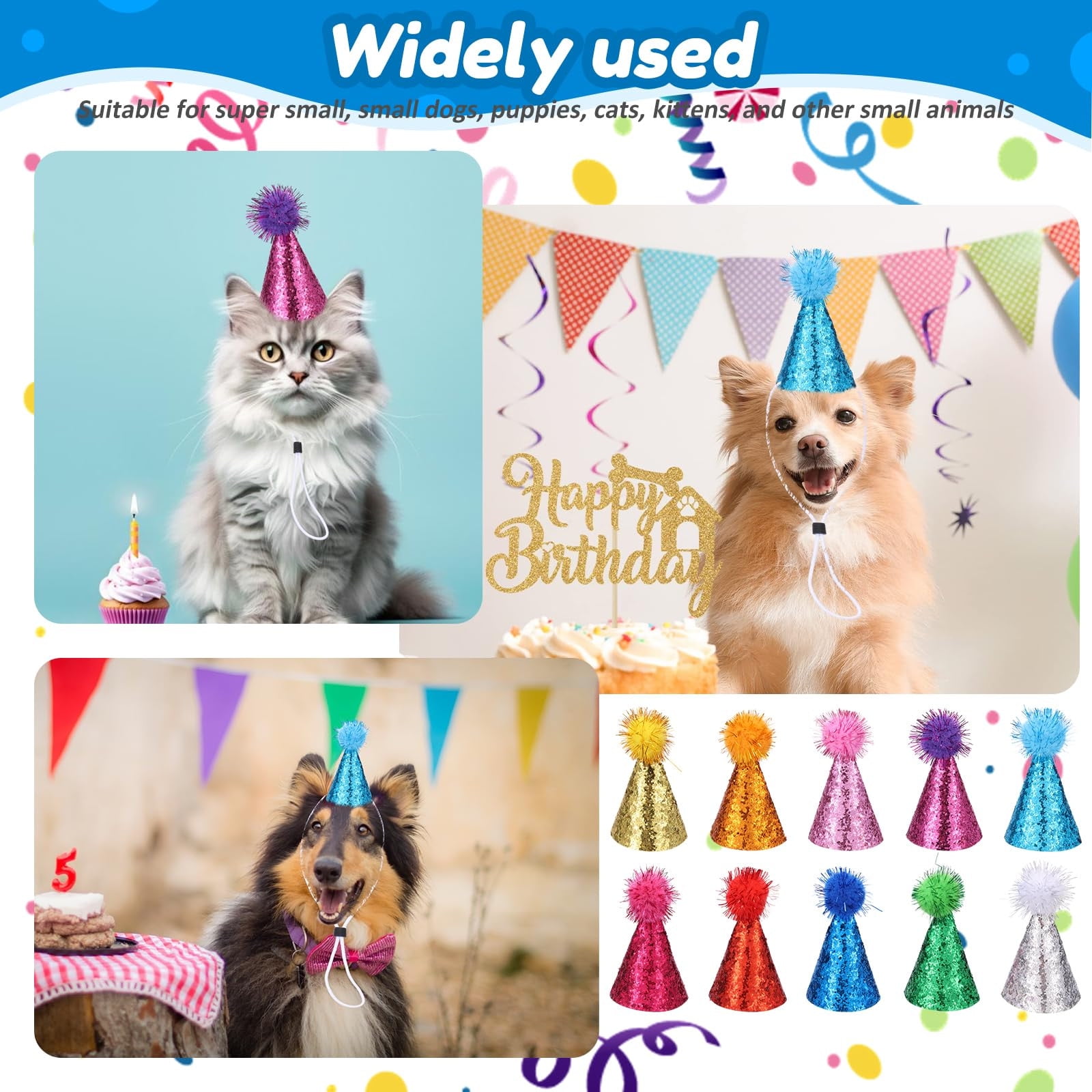Pet Party Hats 10 PCS - Small Dog & Cat Birthday Hats with Sequins ...