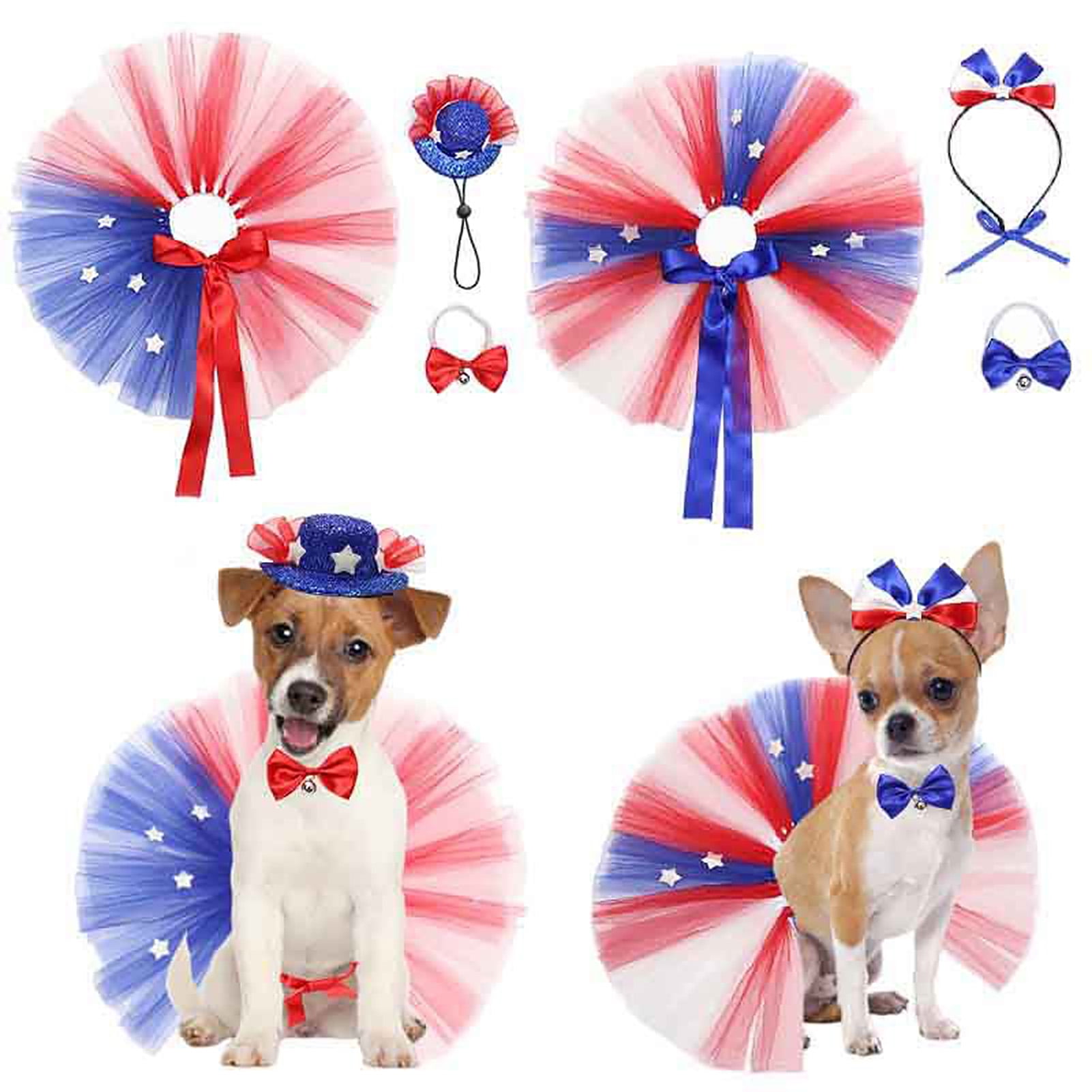 Pet Patriotic Costume Set - Soft Mesh Tutu Skirt, Hat, and Collar for ...