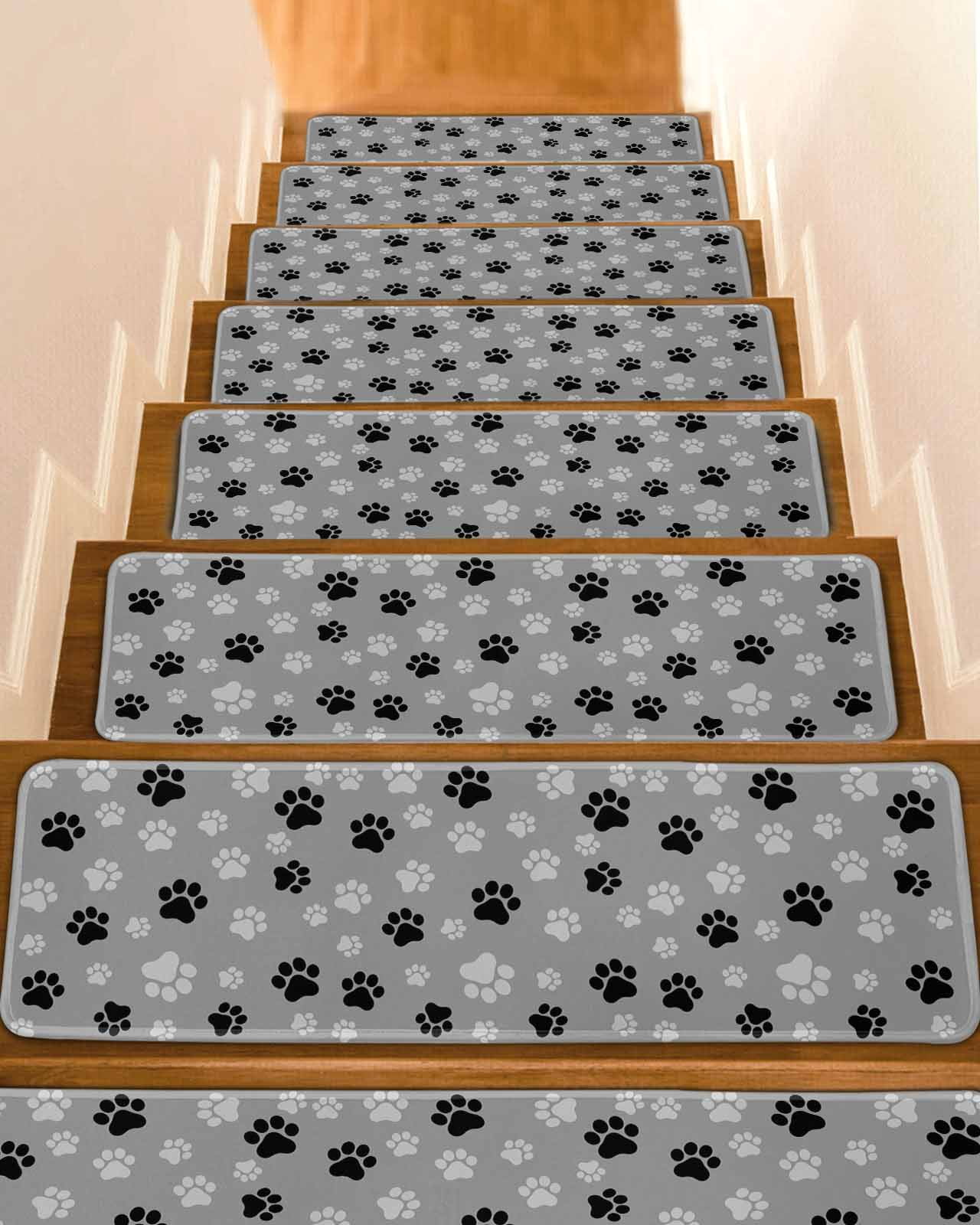 Pet Paw Printed Stair Treads for Wooden Steps Indoor Runner Rug Carpet ...