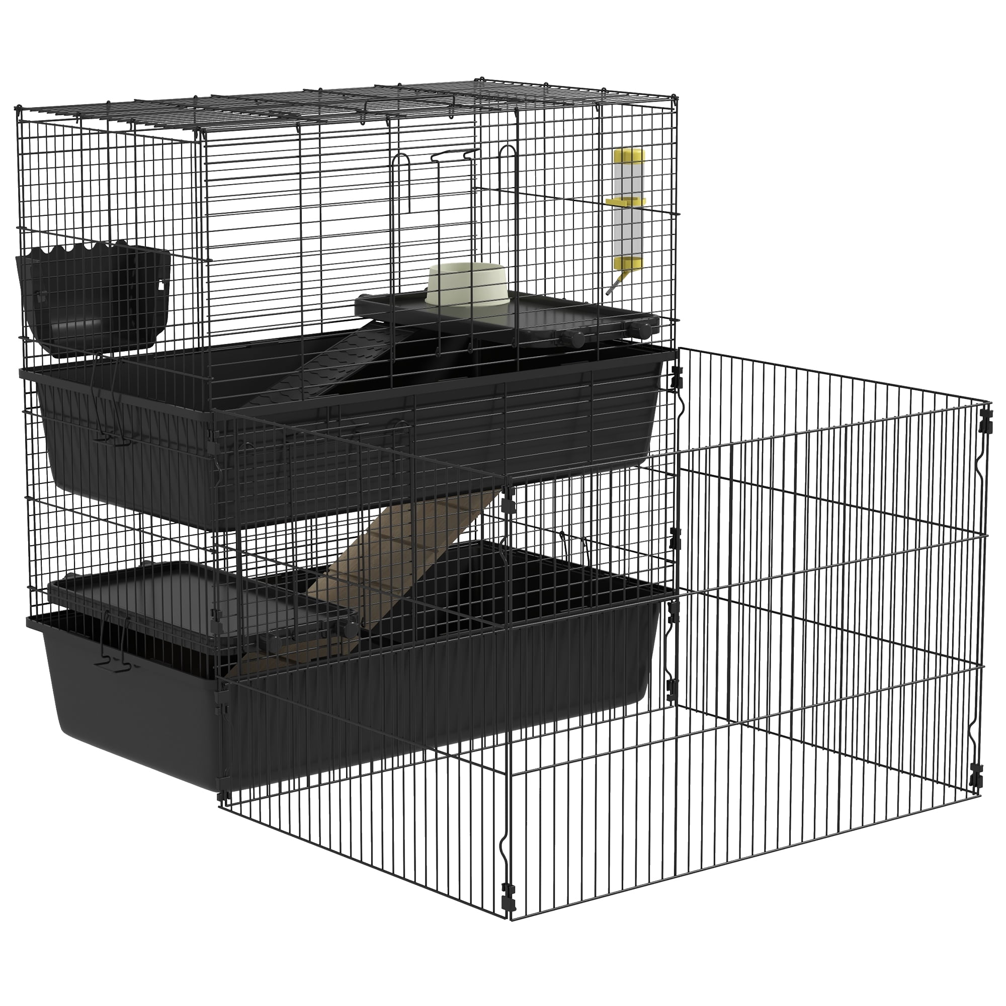 Pet Pens & Hutches PawHut Small Animal Cage with Playpen, Multi-level ...