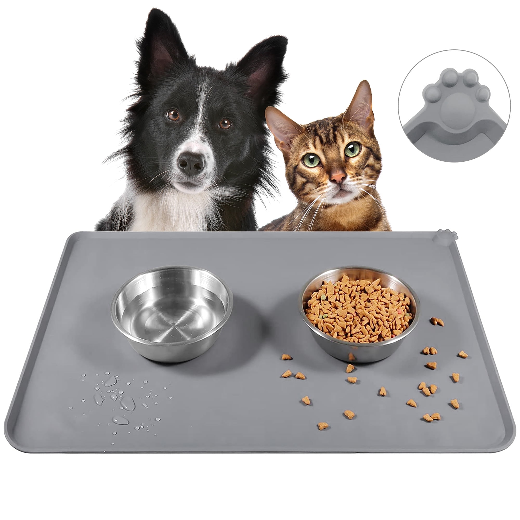 Pet Placemat Mat for Dog Cat - Silicone Waterproof Feeding Watering ...