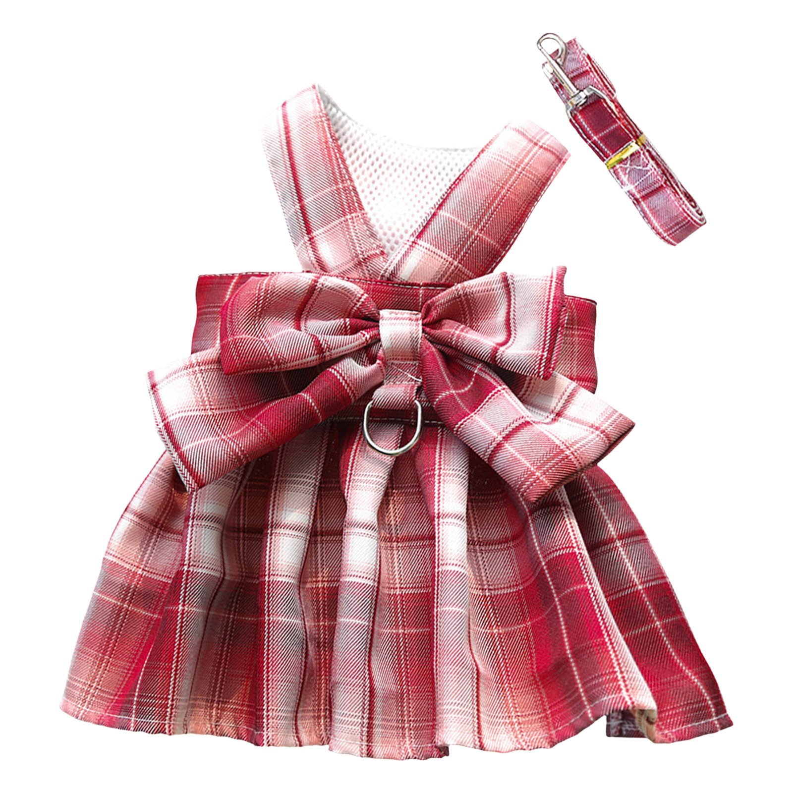 Pet Plaid Skirt Chest Strap Traction Rope Walking Dog Cat Vest Clothes ...