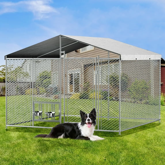 Pet Playpen 7.5'x7.5' Outside Dog Kennel with Roof Large Metal Chicken ...