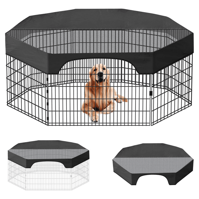 24-Inch 8-Panel Pet Playpen Cover, Half Mesh Top, Indoor/Outdoor ...