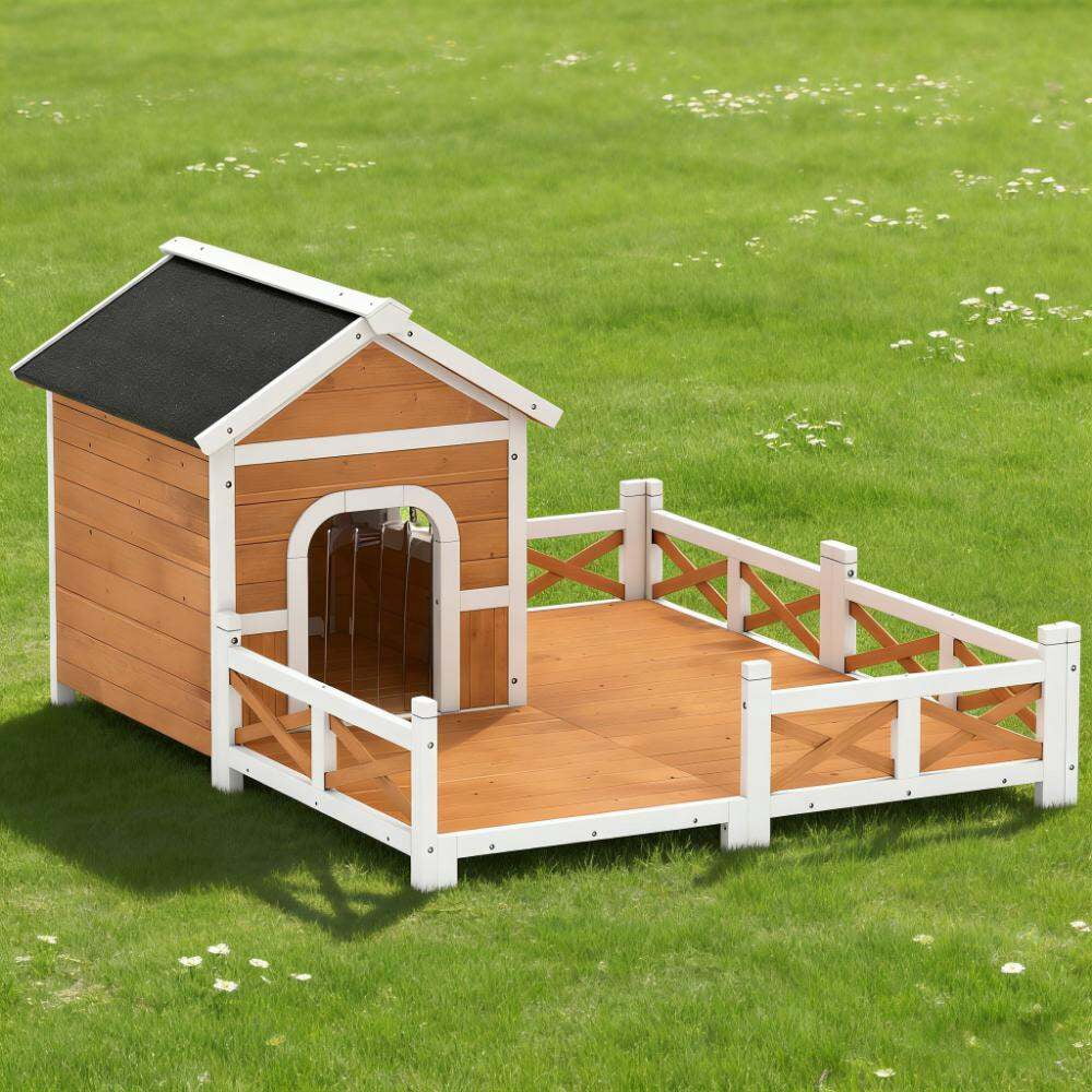 Pet Playpen, Dog Shelter,Outdoor Wooden Dog House, Black,Orange,White ...