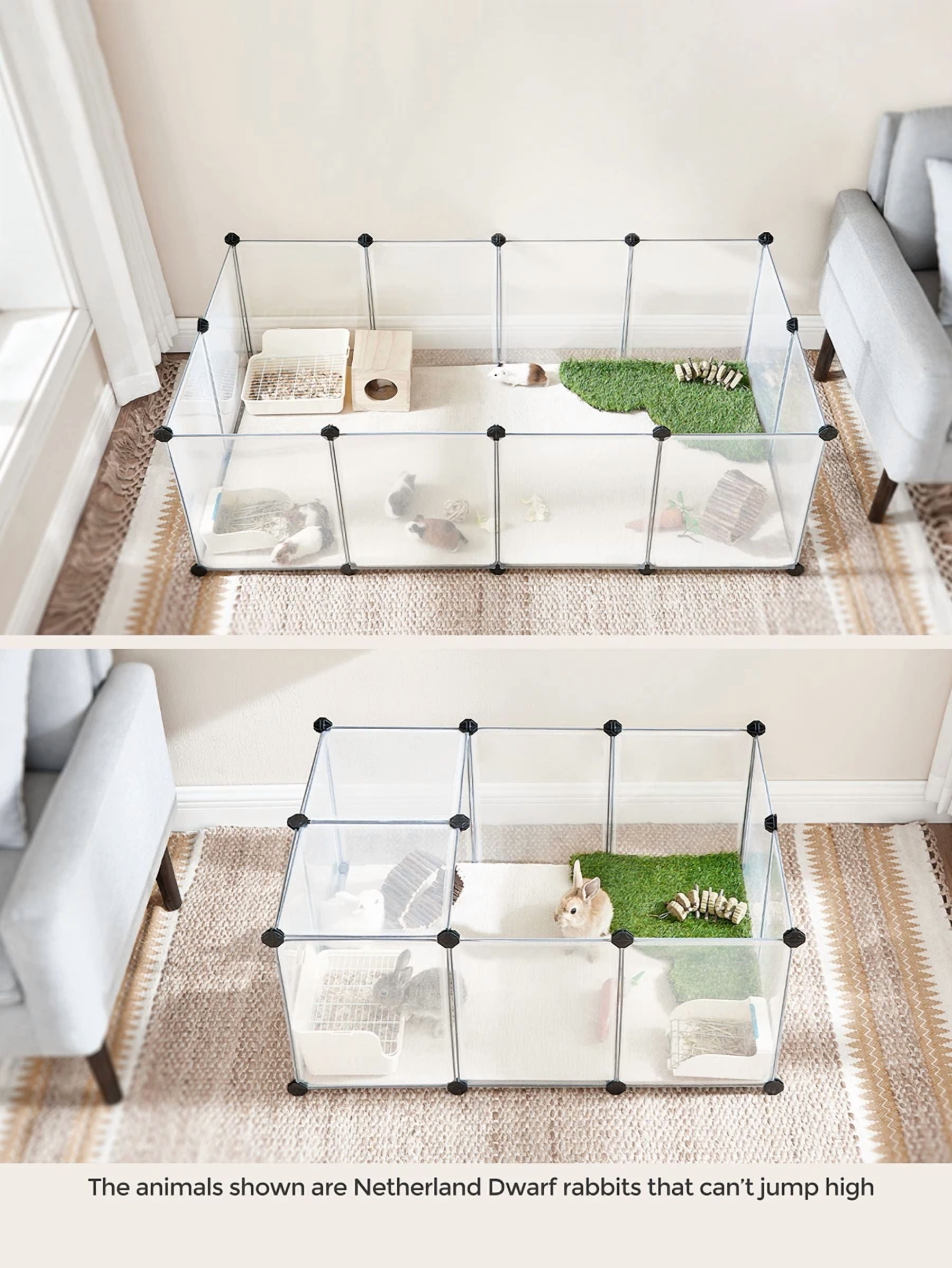 Pet Playpen with Floor, Indoor Small Animal Pen for Rabbits & Hamsters ...