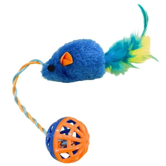 Pet Plaything Mouse With Attaches Ball Textured Cats Toy with Feathered ...
