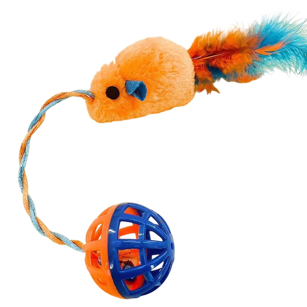 Pet Plaything Mouse With Attaches Ball Textured Cats Toy with Feathered ...