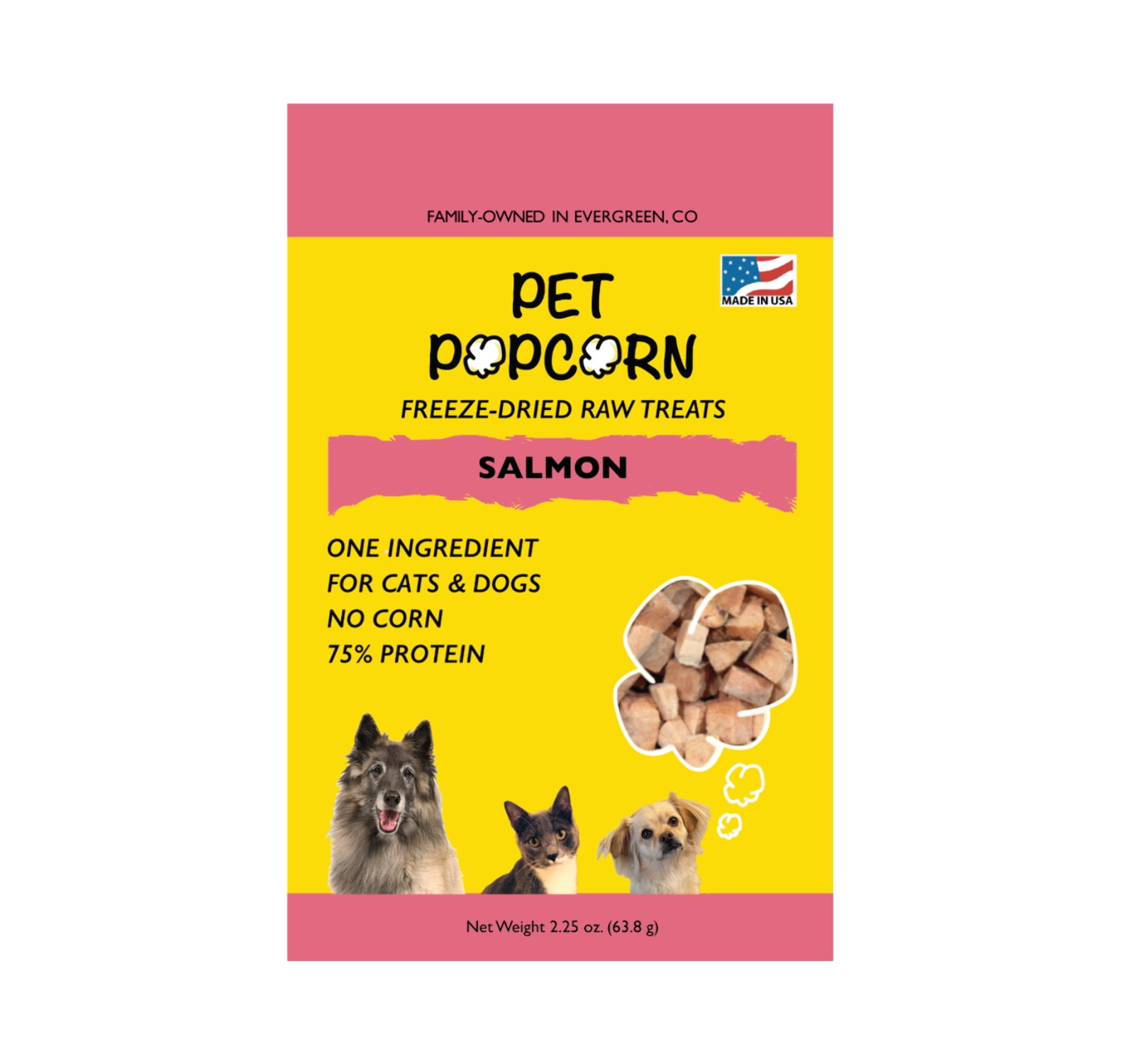 Pet Popcorn: Freeze-Dried Raw Treats - Salmon - 2.5oz Bag, Dog & Cat ...