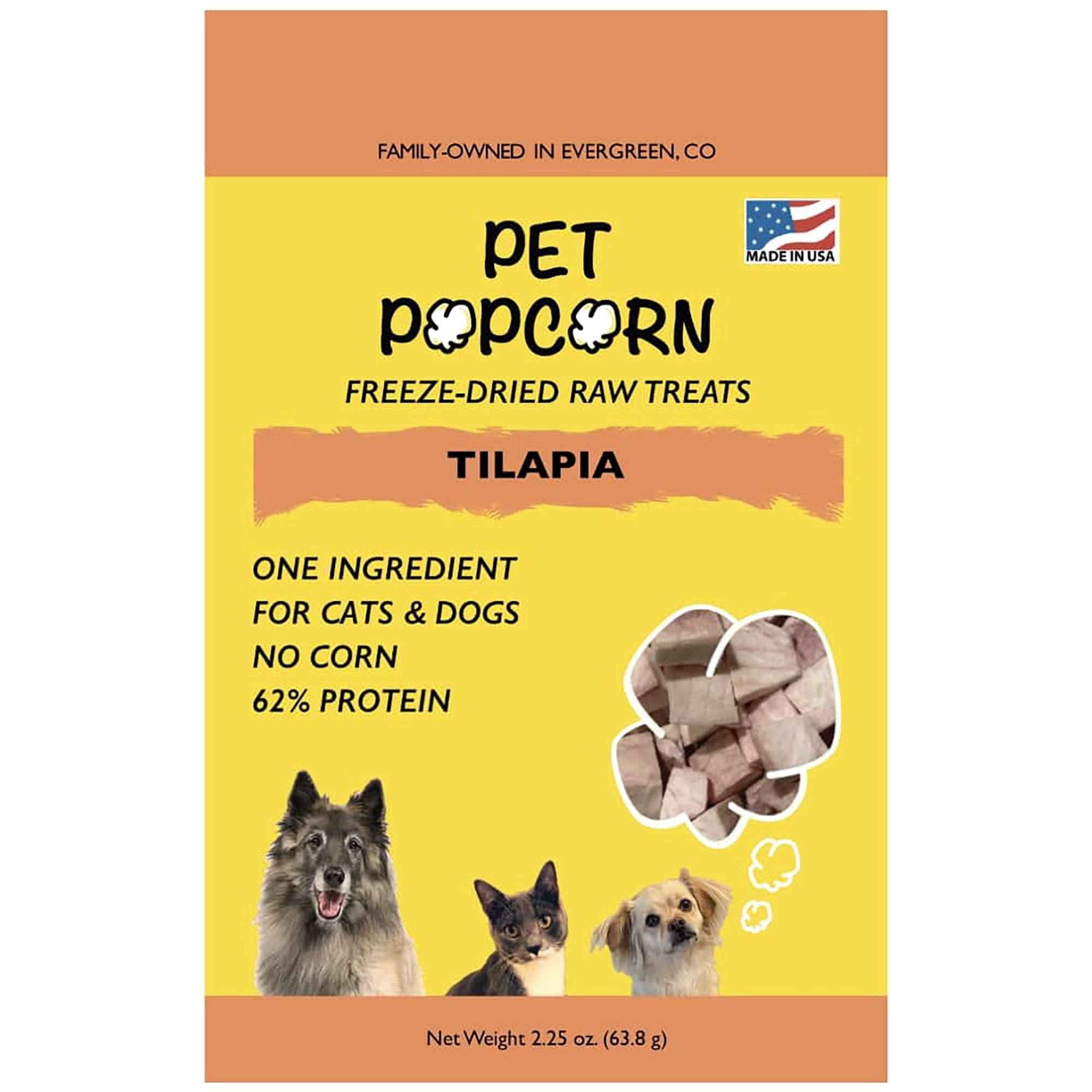 Pet Popcorn: Freeze-Dried Raw Treats - Tilapia - 2.5oz Bag, Dog & Cat ...