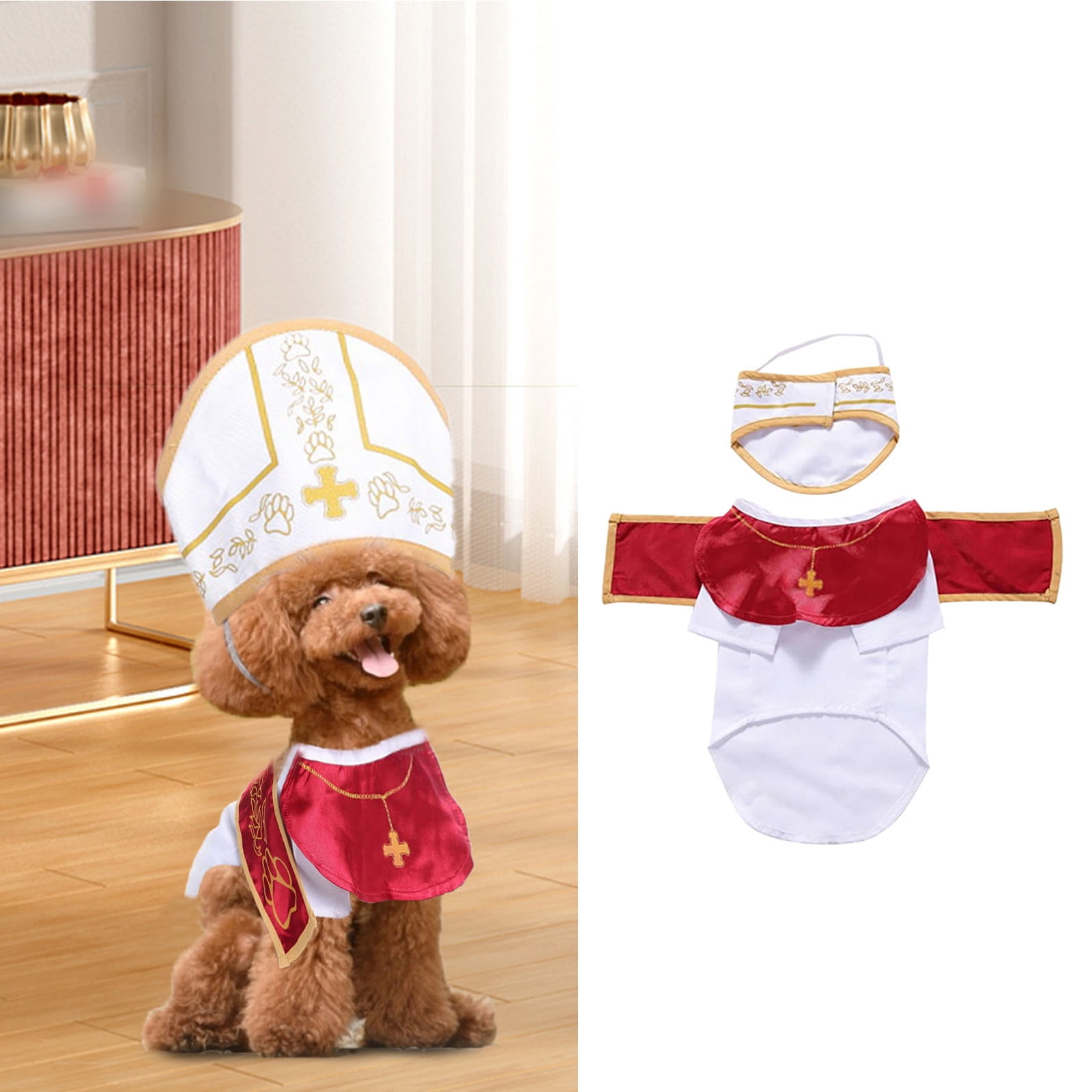 Pet Pope Costume for Small Dogs Cats Adjustable Pope Hat & Robe Outfit ...