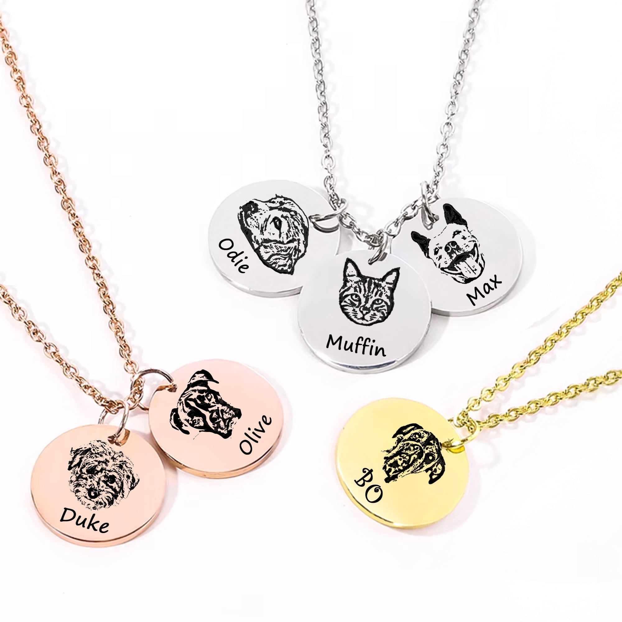 Pet Portrait Necklace – Custom Photo Engraved Pet Memorial Necklace ...