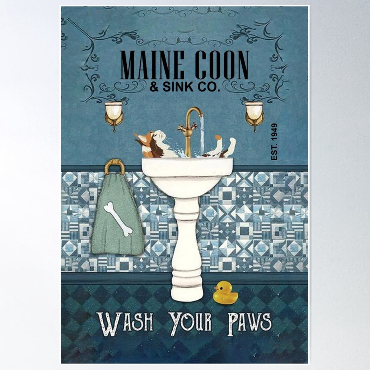 Pet Poster Sink Maine Coon Wash Your Paws Poster Wall Art Modern Wall ...