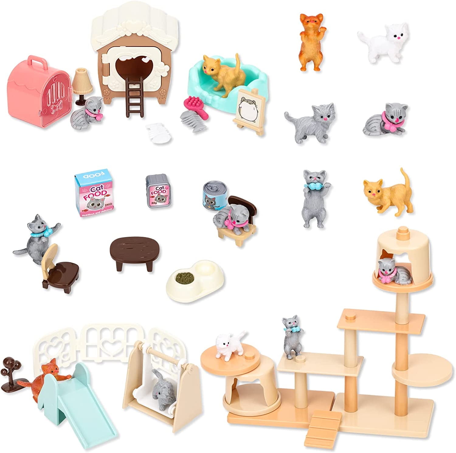 ANTIC DUCK Pet Pretend Play Toys, 43 PCS Cat Figures Playset, Animal ...