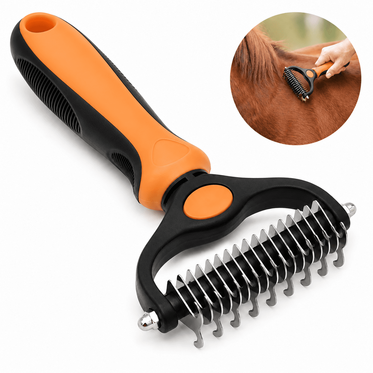 Pet Pro Grooming Tool, 2-in-1 9/17 Teeth Undercoat Rake, Stainless ...