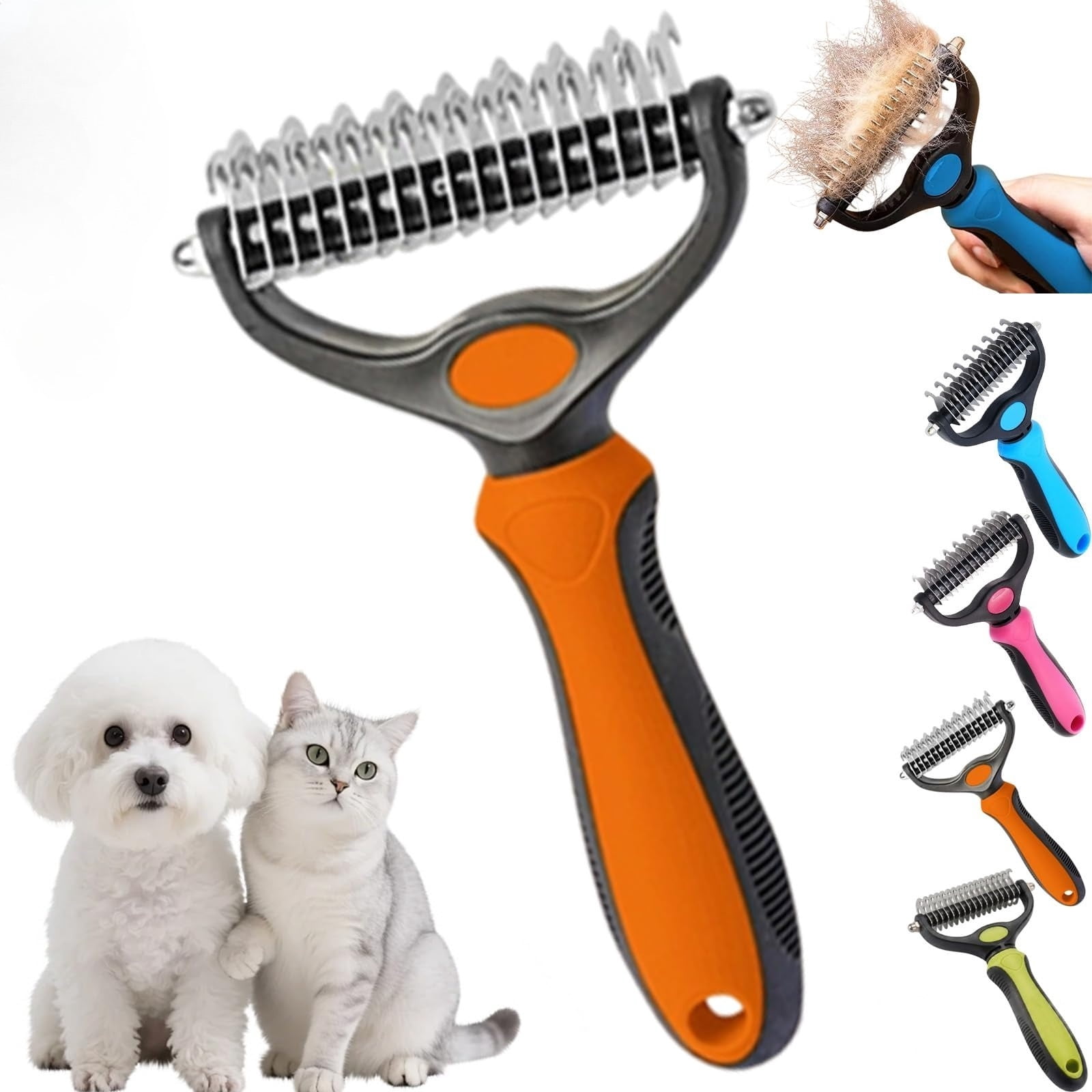 Pet Pro Grooming Tool, Double-Sided Undercoat Rake & Dematting Comb ...