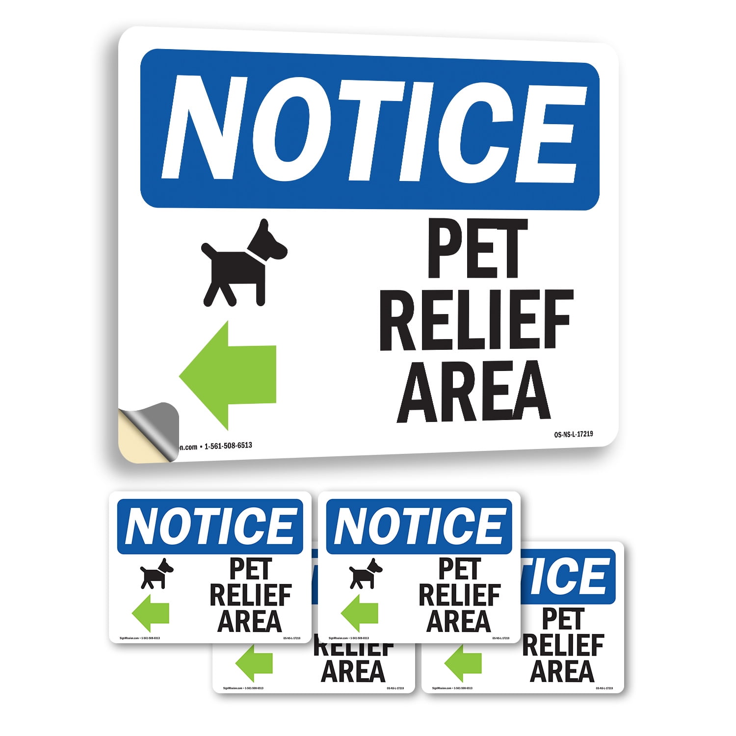 Pet Relief Area [Left Arrow] With Symbol OSHA Notice Vinyl Decal Label ...