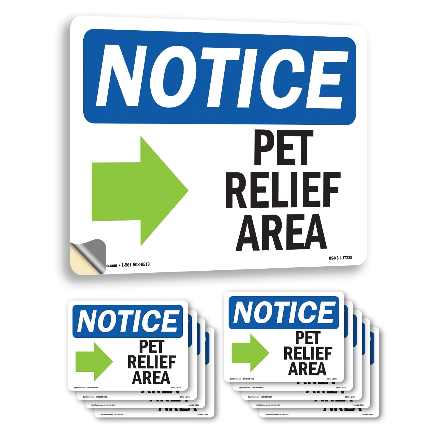 Pet Relief Area [Right Arrow] With Symbol OSHA Notice Vinyl Decal Label ...