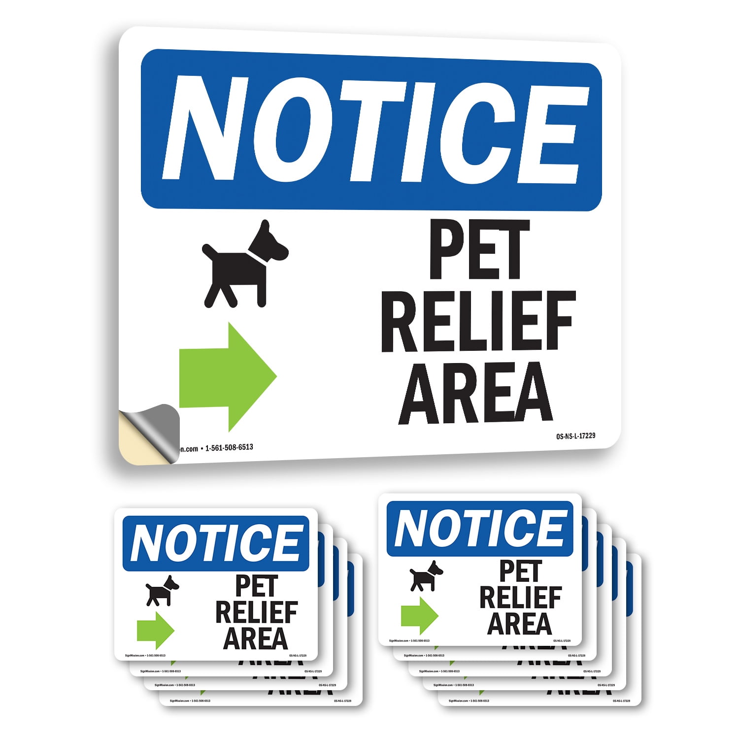 Pet Relief Area [Right Arrow] With Symbol OSHA Notice Vinyl Decal Label ...