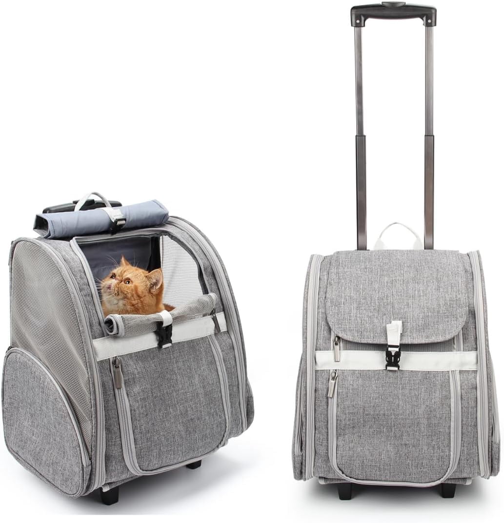 Pet Rolling Carrier, Dog Backpack with Wheels,Cats,Puppies Travel Bag ...