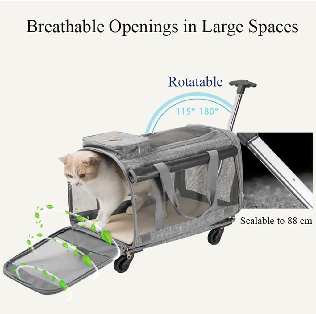 Pet Rolling Carrier Stroller with Removable Wheels, Bowl & Mesh Panels ...