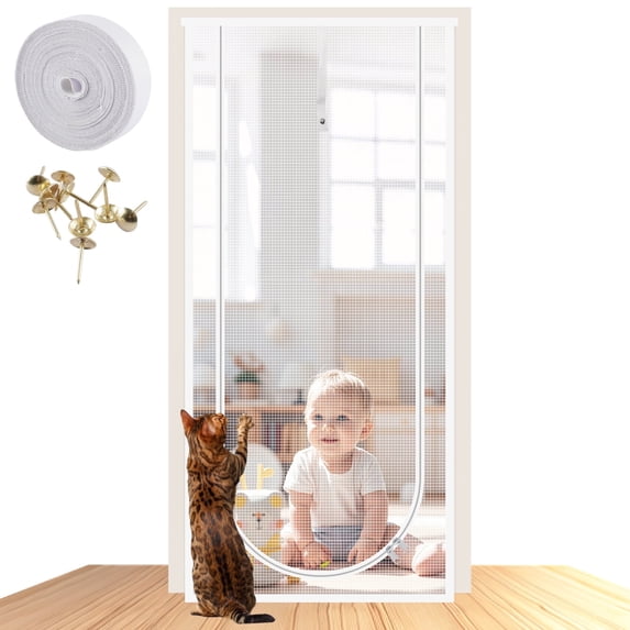 Pet Screen Door 32''x 82'',Thickened Cat Resistant Mesh Screen Door for ...