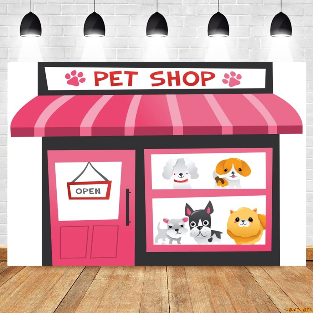 Pet Shop Theme Photographic Backdrop Animal Cartoon Cats Dog Paw ...