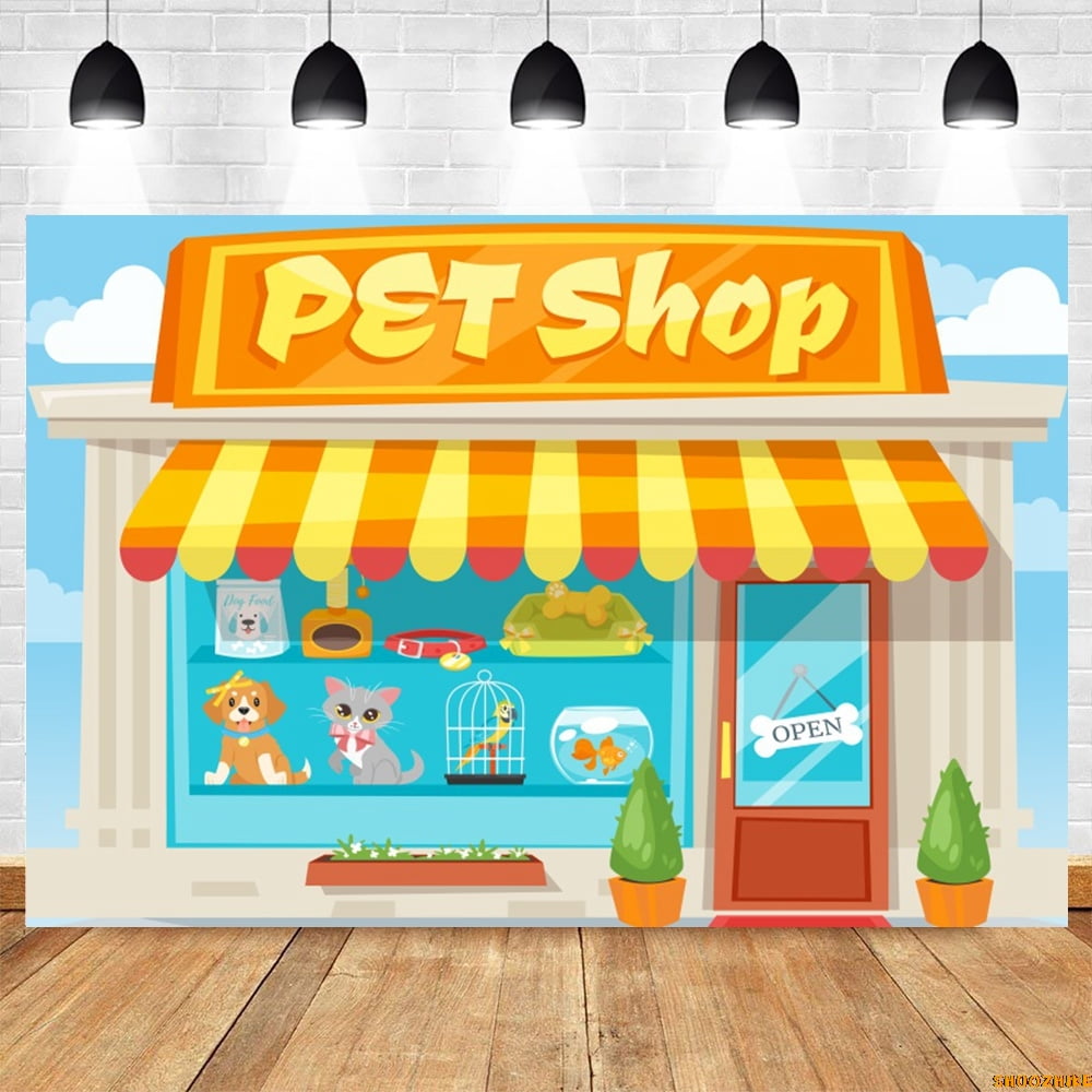Pet Shop Theme Photographic Backdrop Animal Cartoon Cats Dog Paw ...
