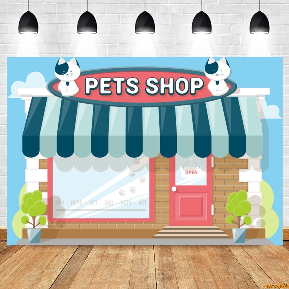 Pet Shop Theme Photographic Backdrop Animal Cartoon Cats Dog Paw ...