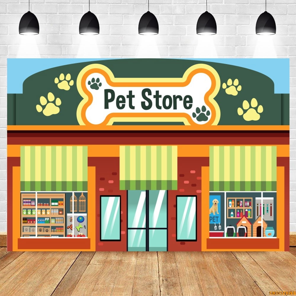 Pet Shop Theme Photographic Backdrop Animal Cartoon Cats Dog Paw ...