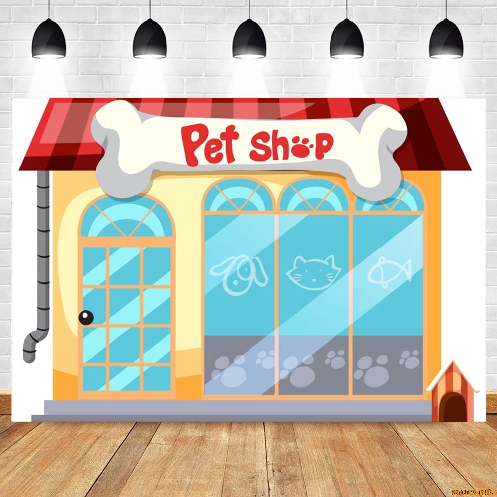 Pet Shop Theme Photographic Backdrop Animal Cartoon Cats Dog Paw ...