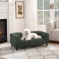 Pet Sofa with Backrest & Armrests, Linen Fabric Rectangular Dog Couch ...