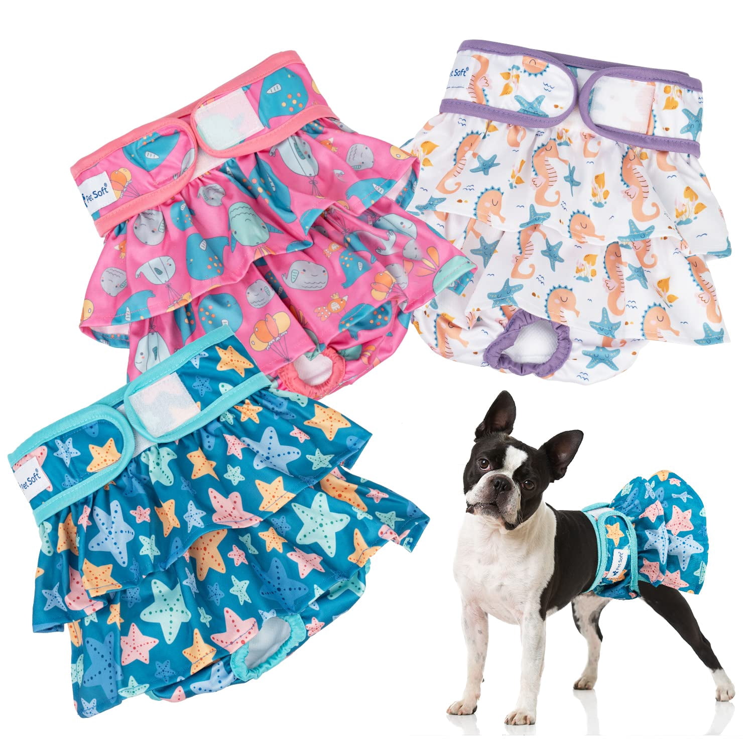 Pet Soft Female Dog Diapers - 3 Pack Washable Dress-Style Dog Diapers ...