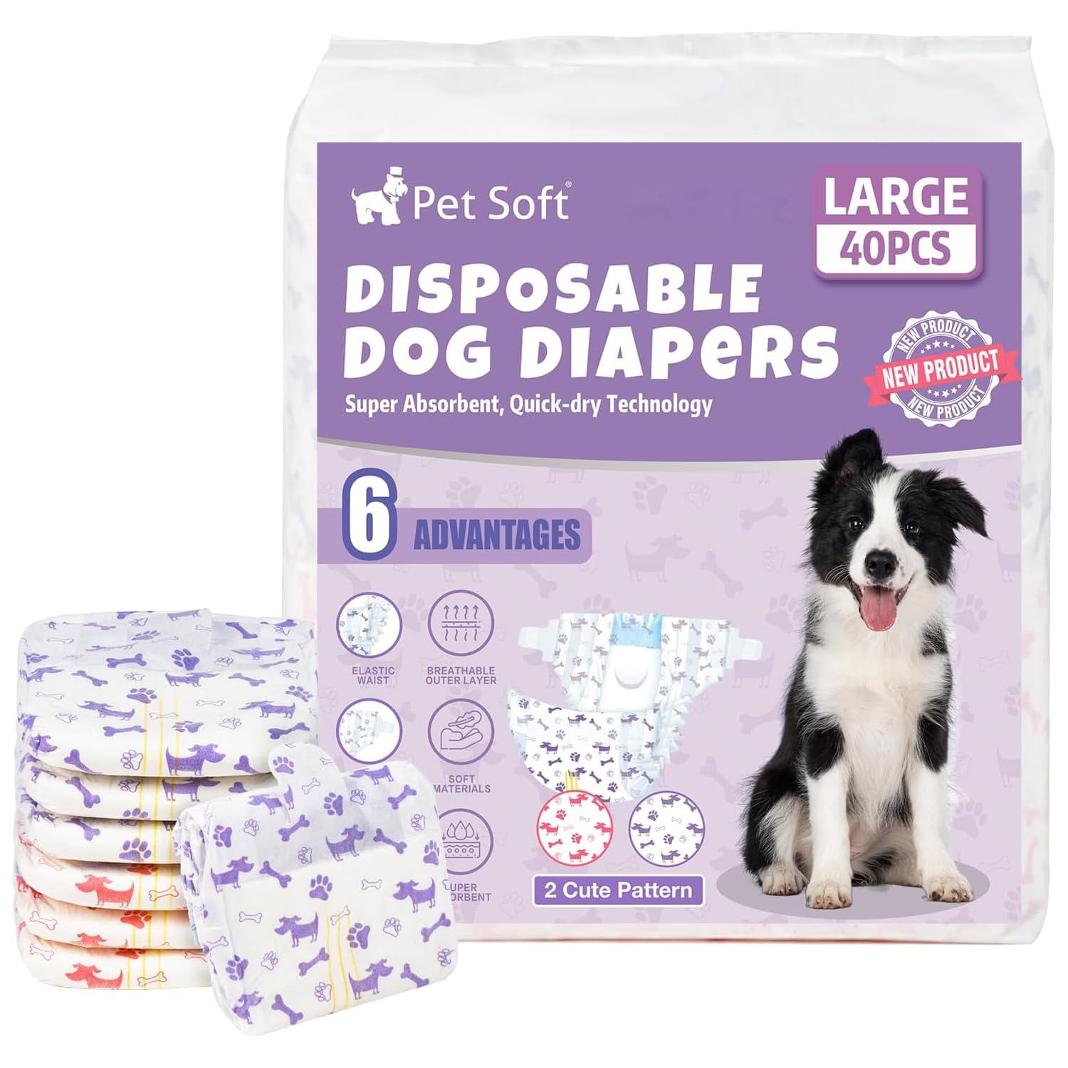 Pet Soft Female Dog Diapers - Disposable Doggie Diapers with Wetness ...
