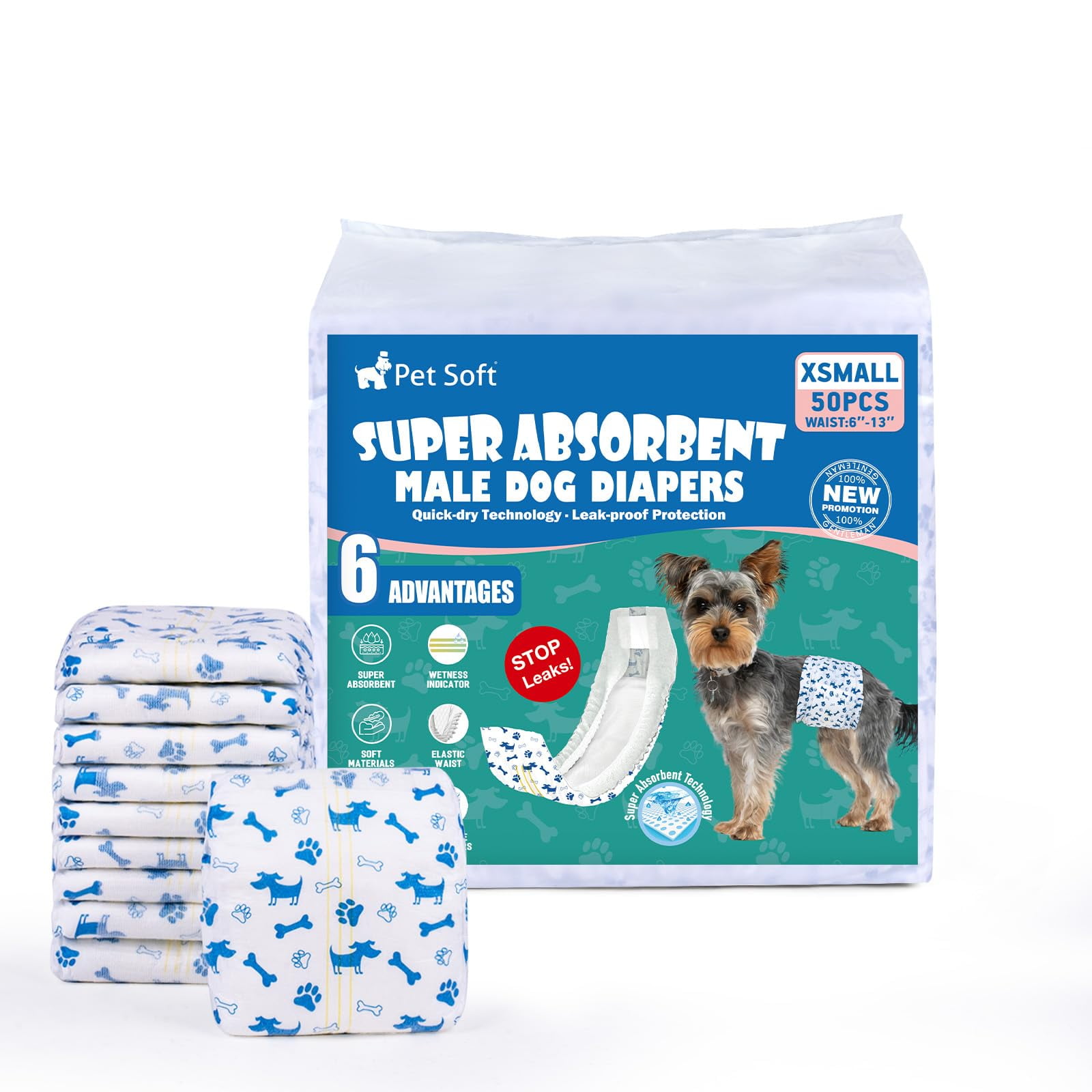Pet Soft Male Dog DHF10 Diapers - Disposable Male Dog Wraps Wetness ...
