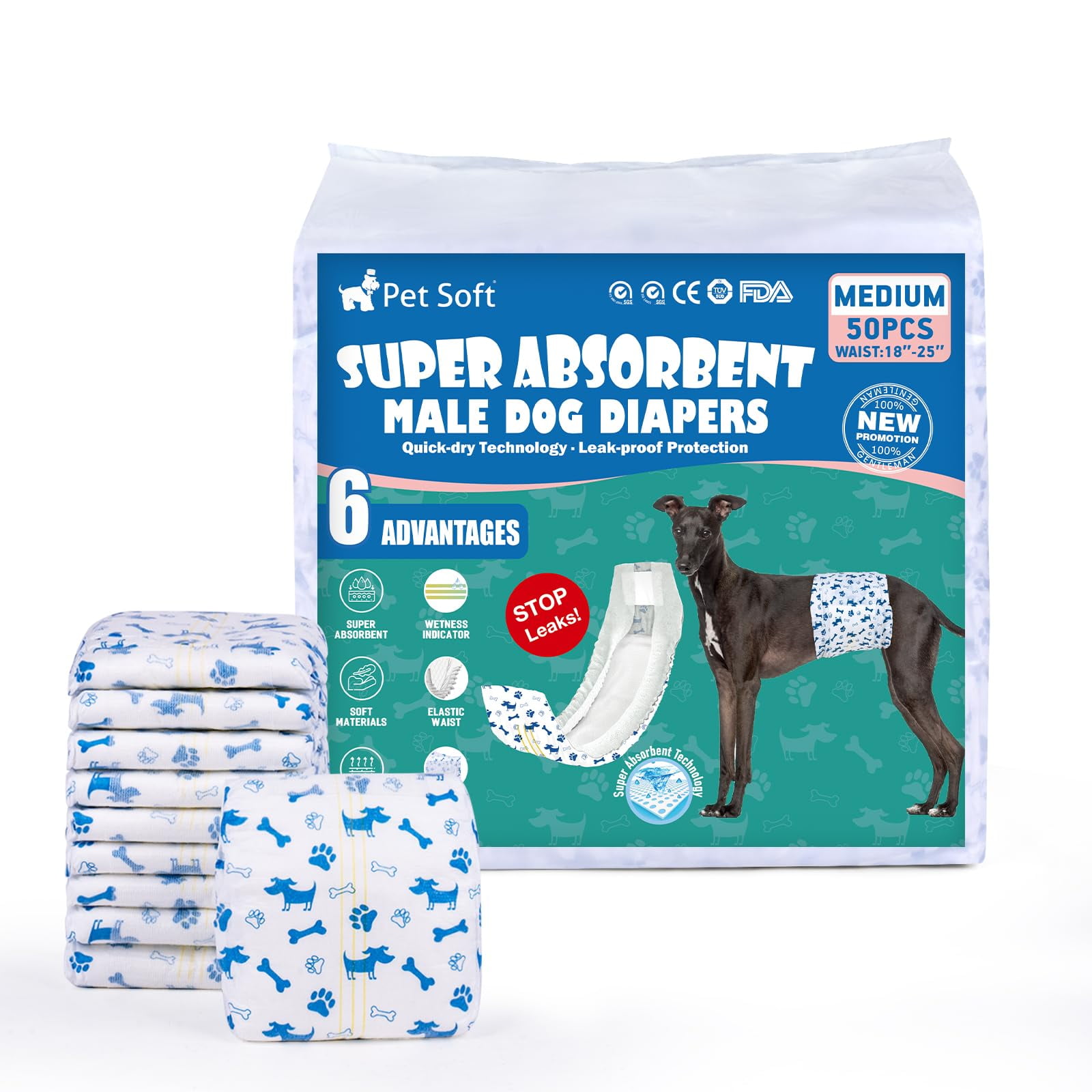 Pet Soft Male Dog OIF8 Diapers - Disposable Male Dog Wraps Wetness ...