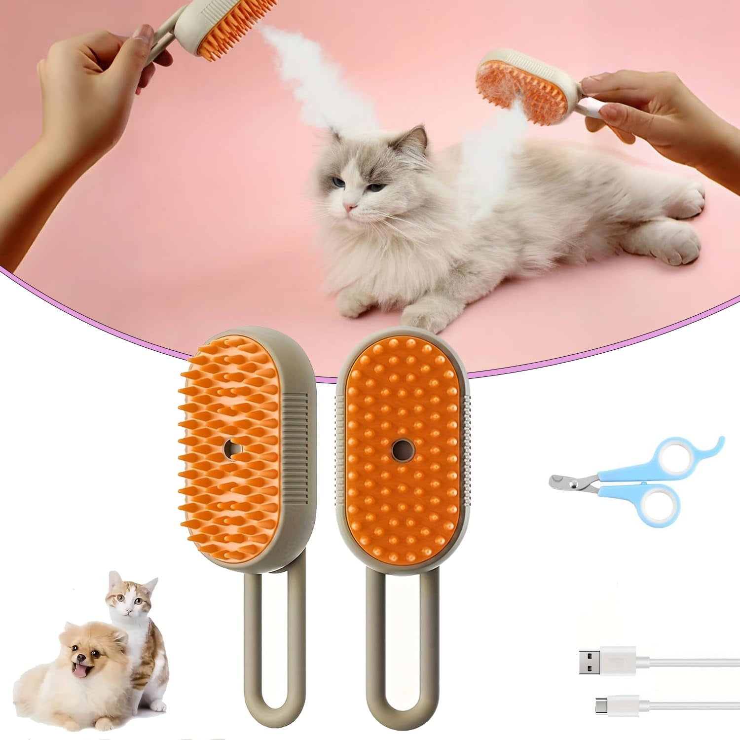 Pet Spray Massage Comb - 3-in-1 Grooming Tool for Cats and Dogs, Removes Dirt and Loose Hair ...