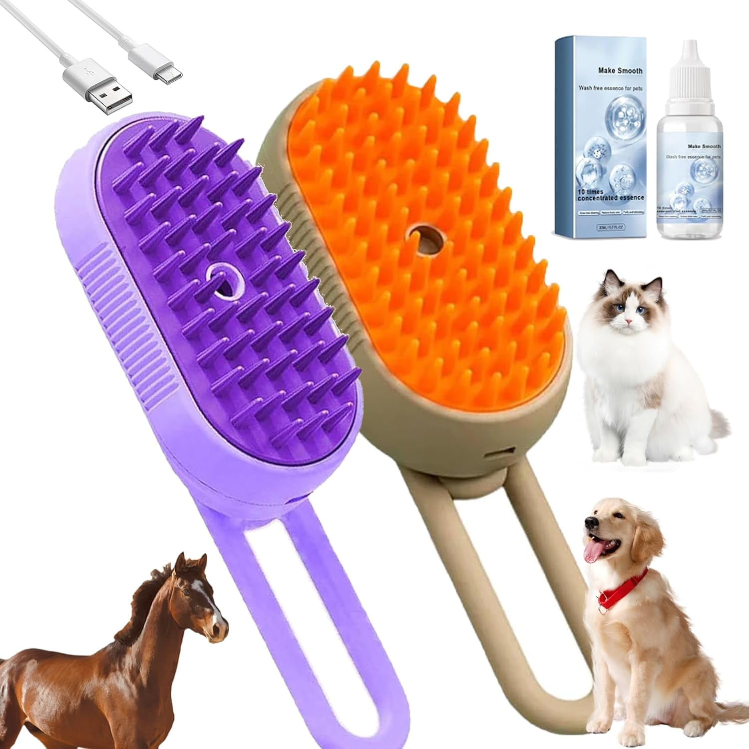 Pet Spritz Defur Comb, 2025 NEW Pet Steam Grooming Brush, 3-In-1 Puff ...