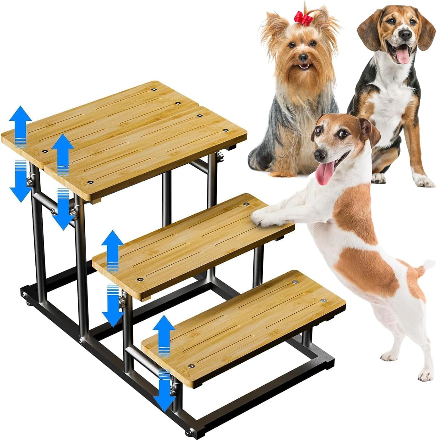 Pet Stairs 3-Step Dog Ramp Ladder, Deformable Bamboo Pet Dog Cat Stairs ...
