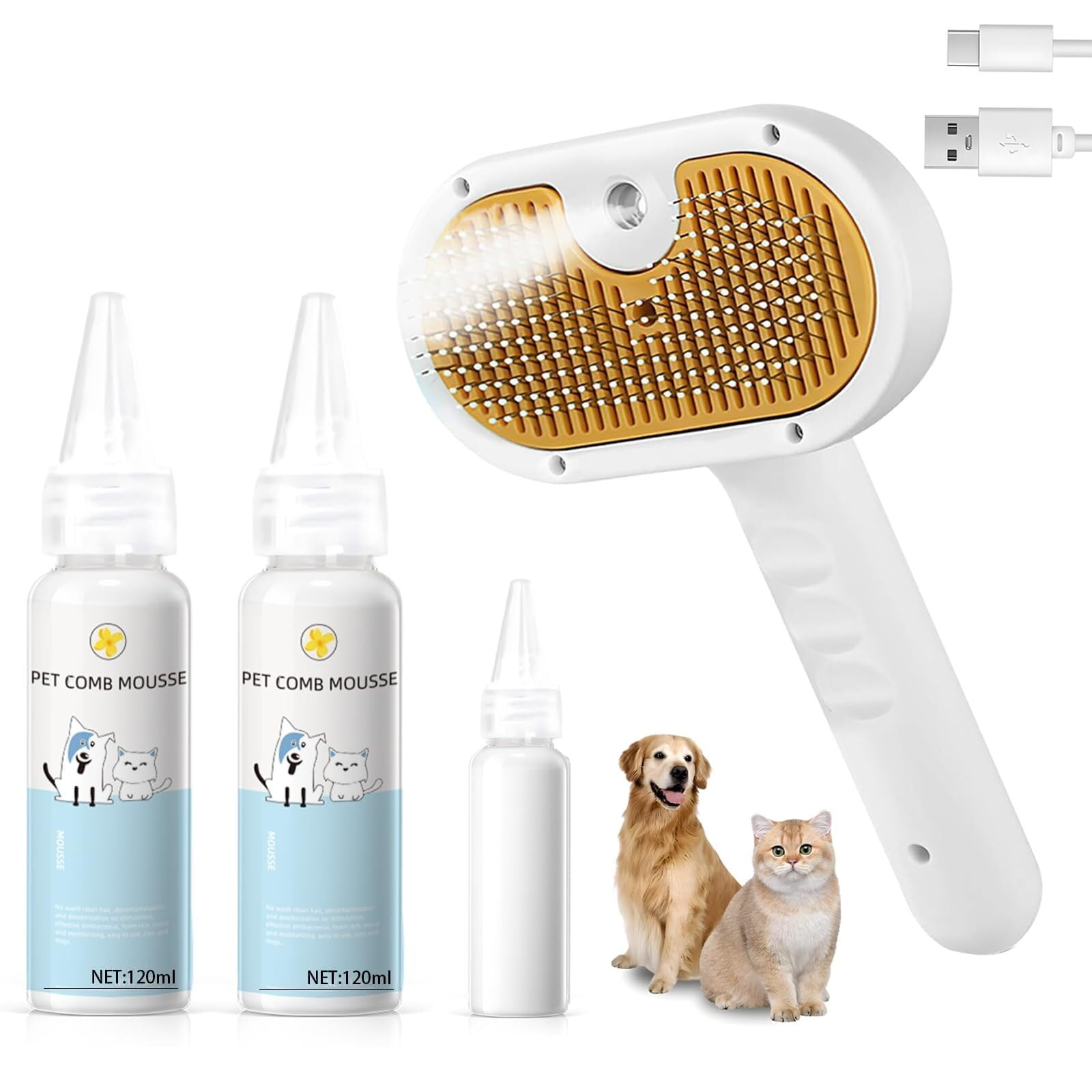 Pet Steam Brush for Dog & Cat 3-in-1 Spray Hair Removal Comb Steam ...
