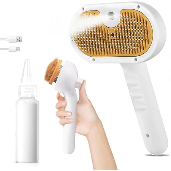 Pet Steam Brush for Dog & Cat – 3-in-1 Spray Hair Removal Comb – Steam ...